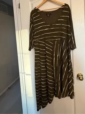 Michel Studio | Dresses | Michel Studio Olive Green And White Striped ...